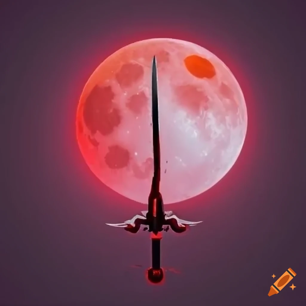Red glowing sword under blood moon on Craiyon