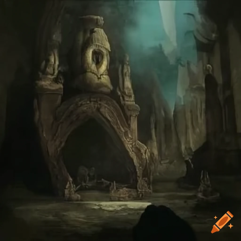 Illustration of a lovecraftian crystal temple on Craiyon