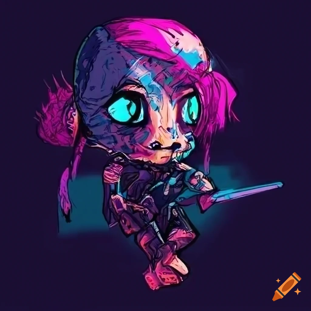 Cyberpunk-style flying character drawing on Craiyon