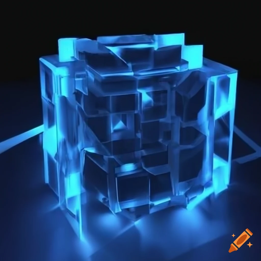 Blue glowing 3d cube on Craiyon
