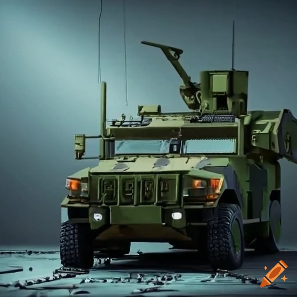 Image of a military vehicle on a giant keyboard on Craiyon