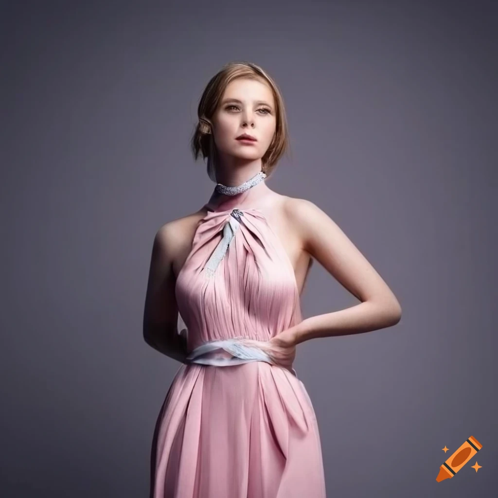 Elegant light pink dress with a white ribbon on Craiyon