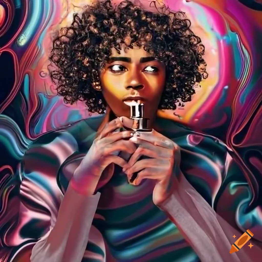 Portrait of a black man wearing perfume with abstract art