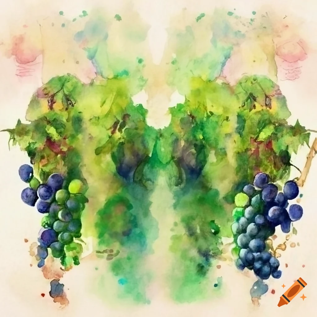 Watercolor painting of vineyard with ripe grapes on Craiyon