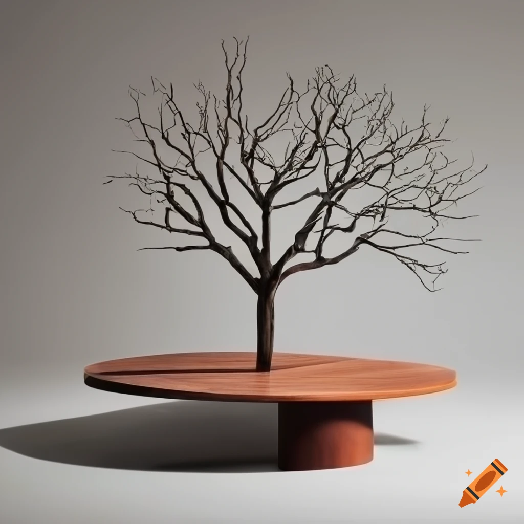 Modern coffee table with a tree design on Craiyon