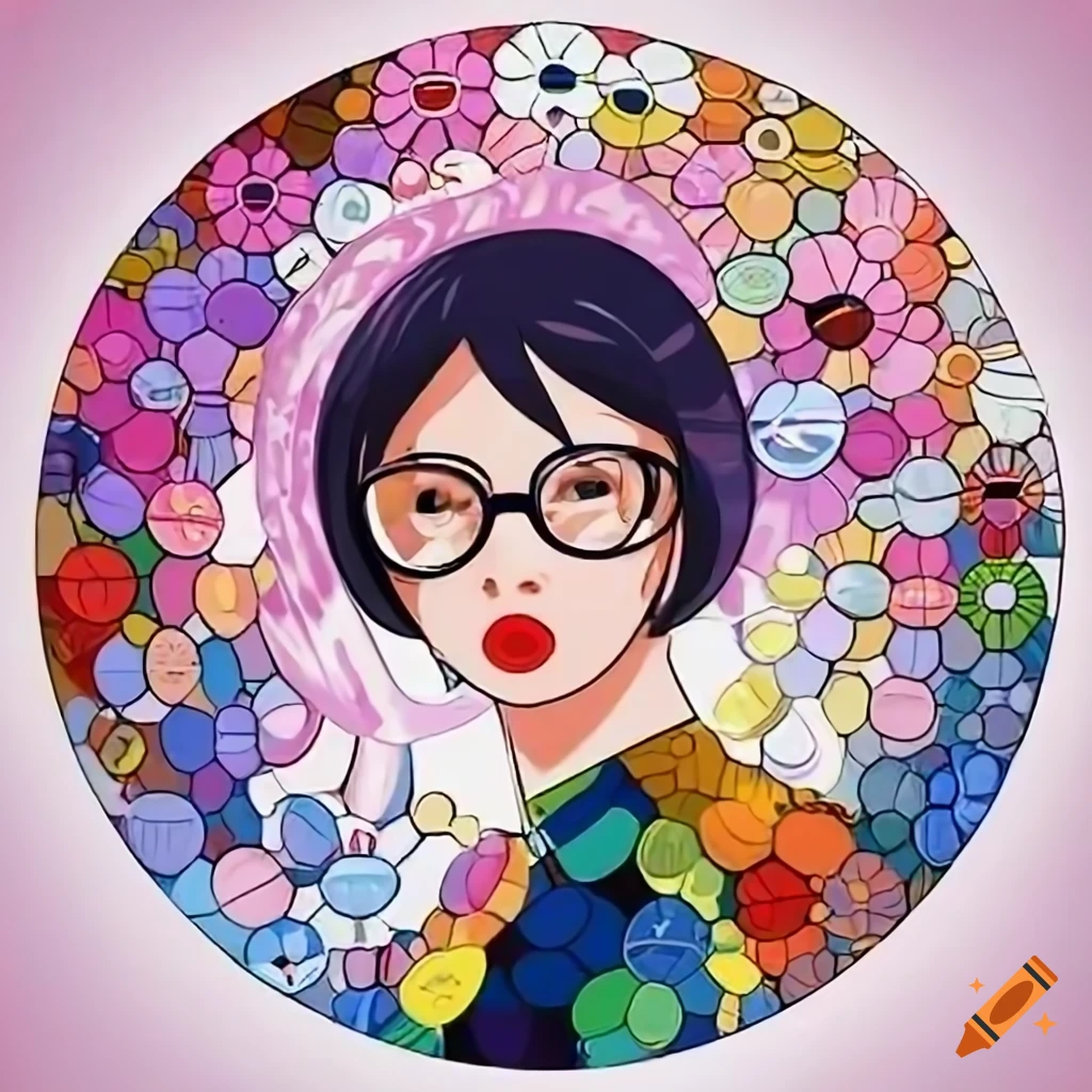 Superflat art style of a dark-haired woman sewing on Craiyon