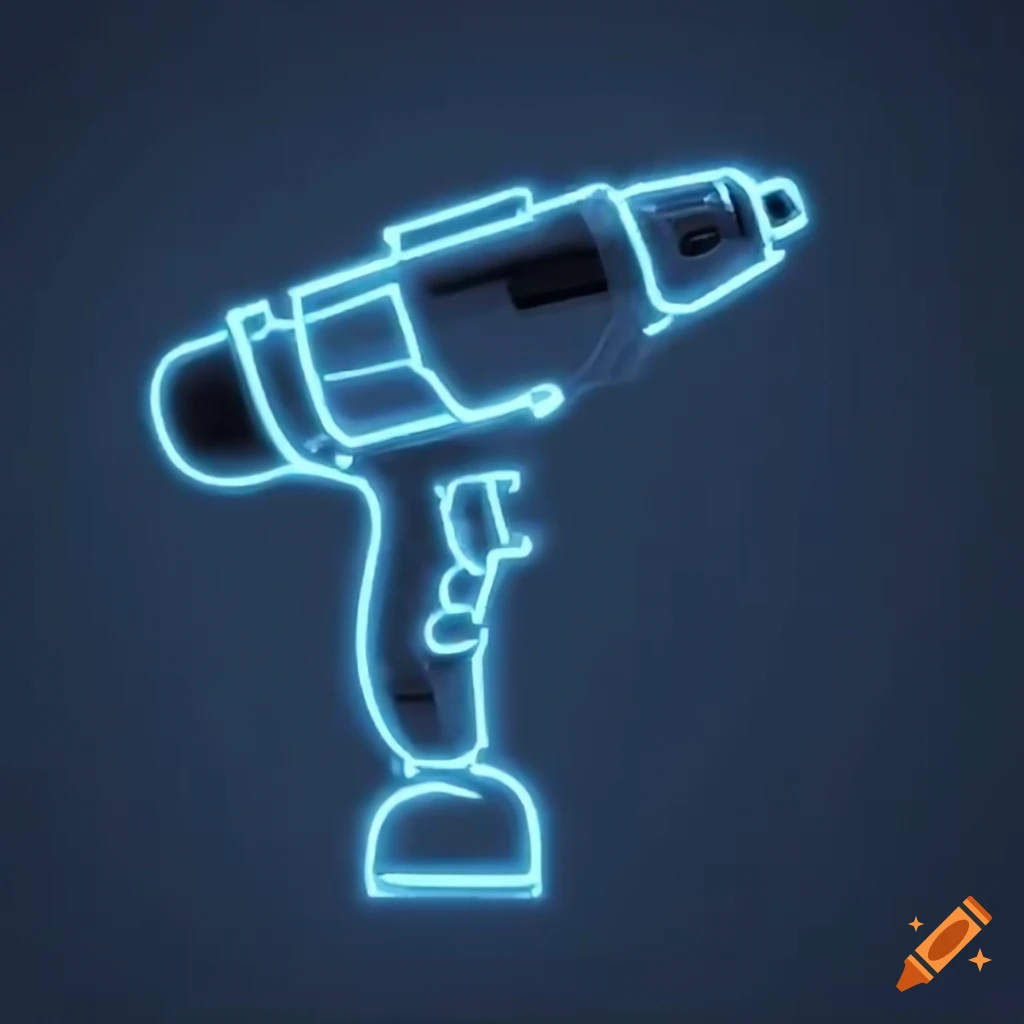 Neon lights outline of a cordless drill driver on Craiyon