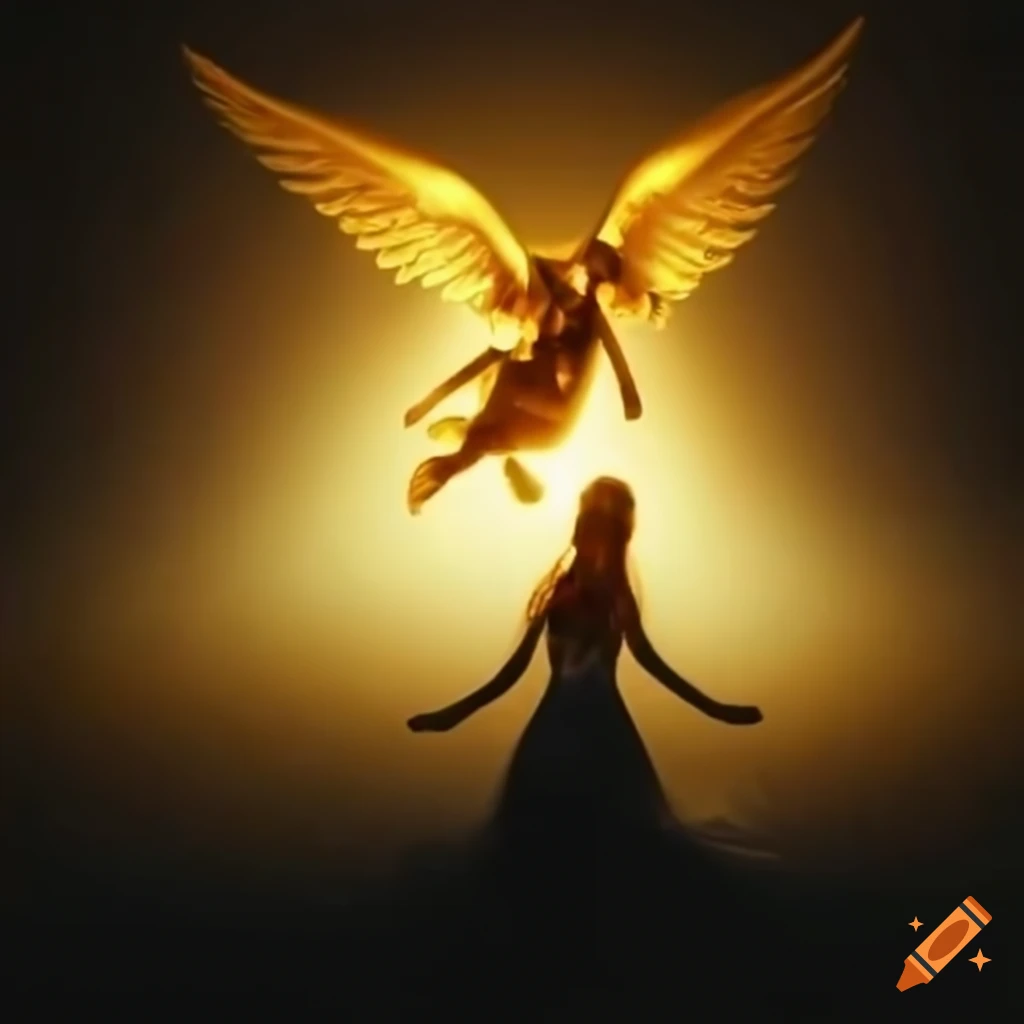 Image of an angel descending from a golden light on Craiyon