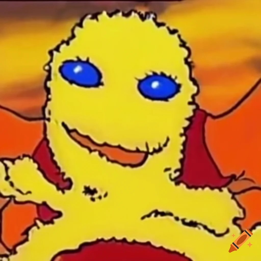 Yellow creature in a vintage tv sitcom on Craiyon