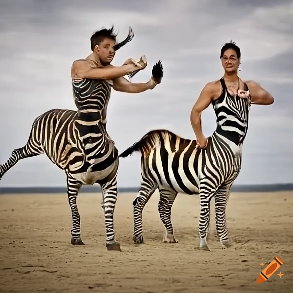 Cinematic photograph of a zebra-centaur on Craiyon