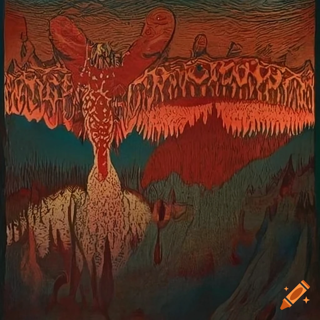 Colorful serigraph of salish totemic motifs and fantastic creatures by ...