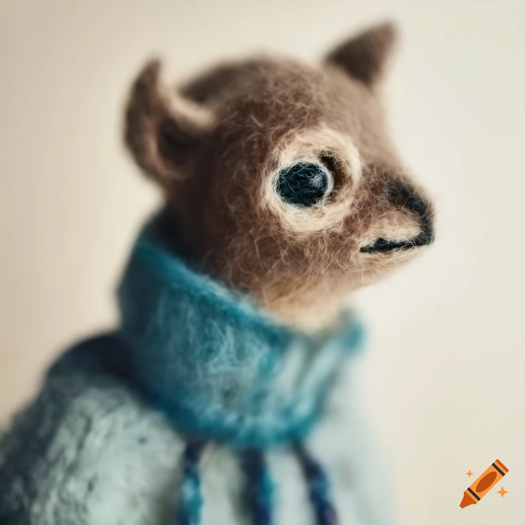 Moody felted wool animal wearing human clothing in black and white on ...