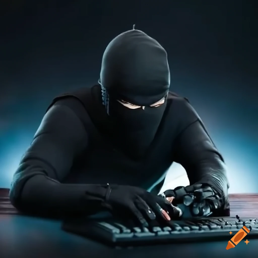 Black ninja using mouse and keyboard on Craiyon