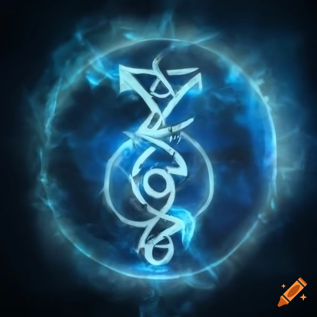 Mystic blue wizard symbol with smoke and mist
