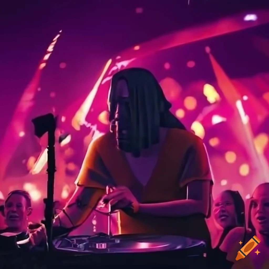 Dj jesus rocking the crowd at a music festival on Craiyon