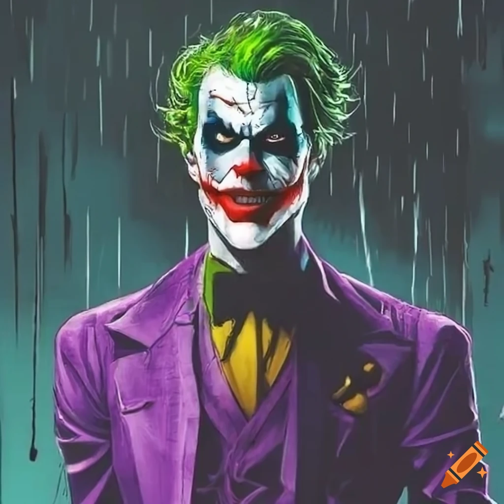 Batman and heath ledger's joker in a lightning scene on Craiyon