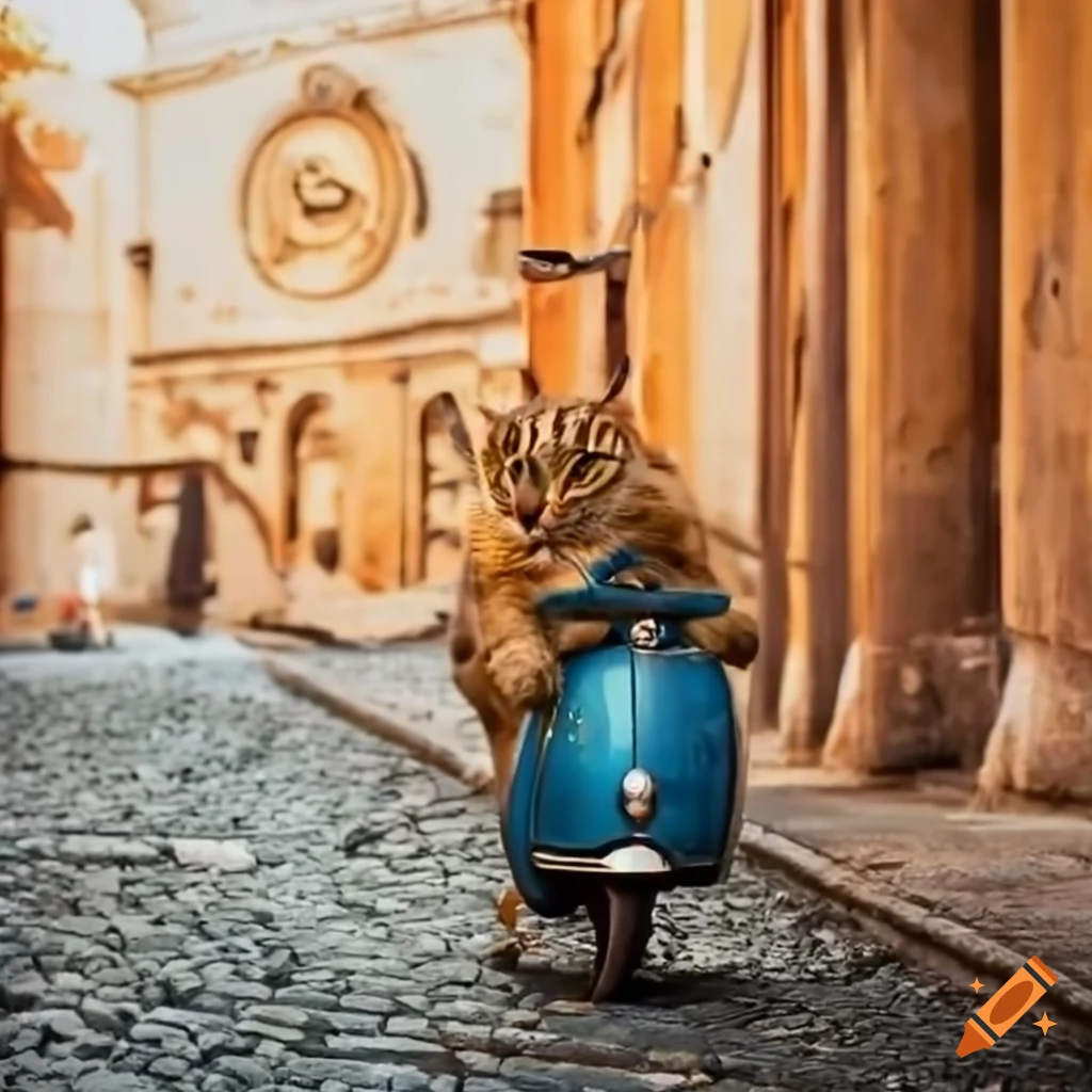 Asian girl in bee costume riding a vespa scooter on Craiyon