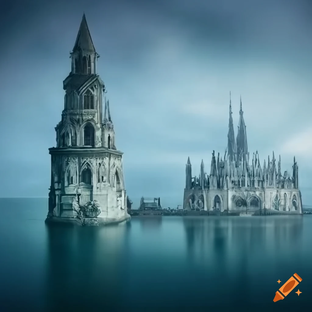 Ruins of a gothic castle in the foggy atmosphere on Craiyon