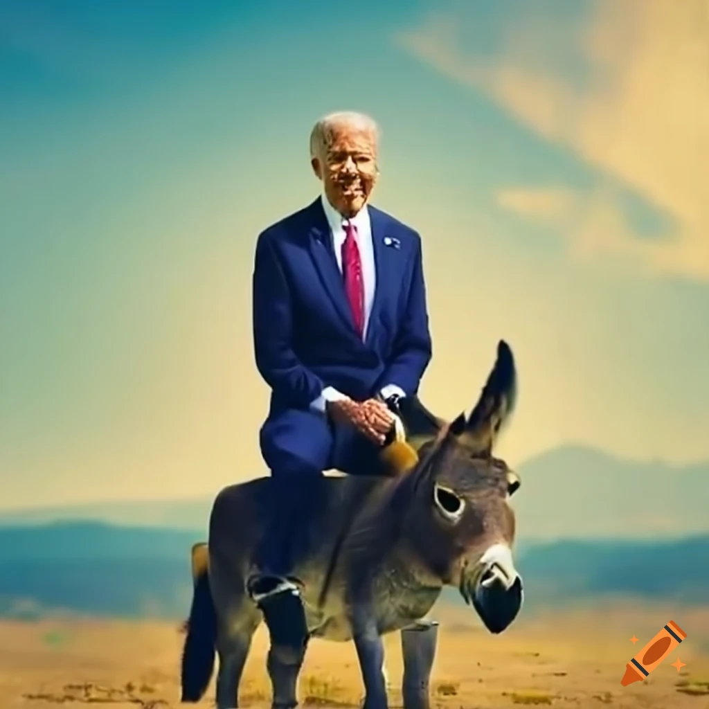 Political satire image with Joe Biden on a donkey on Craiyon