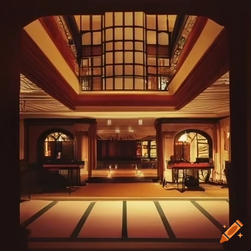 70s hotel grand entrance with open space on Craiyon