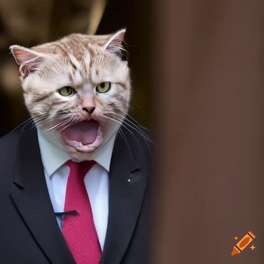Image of a crabby cat as prime minister on Craiyon