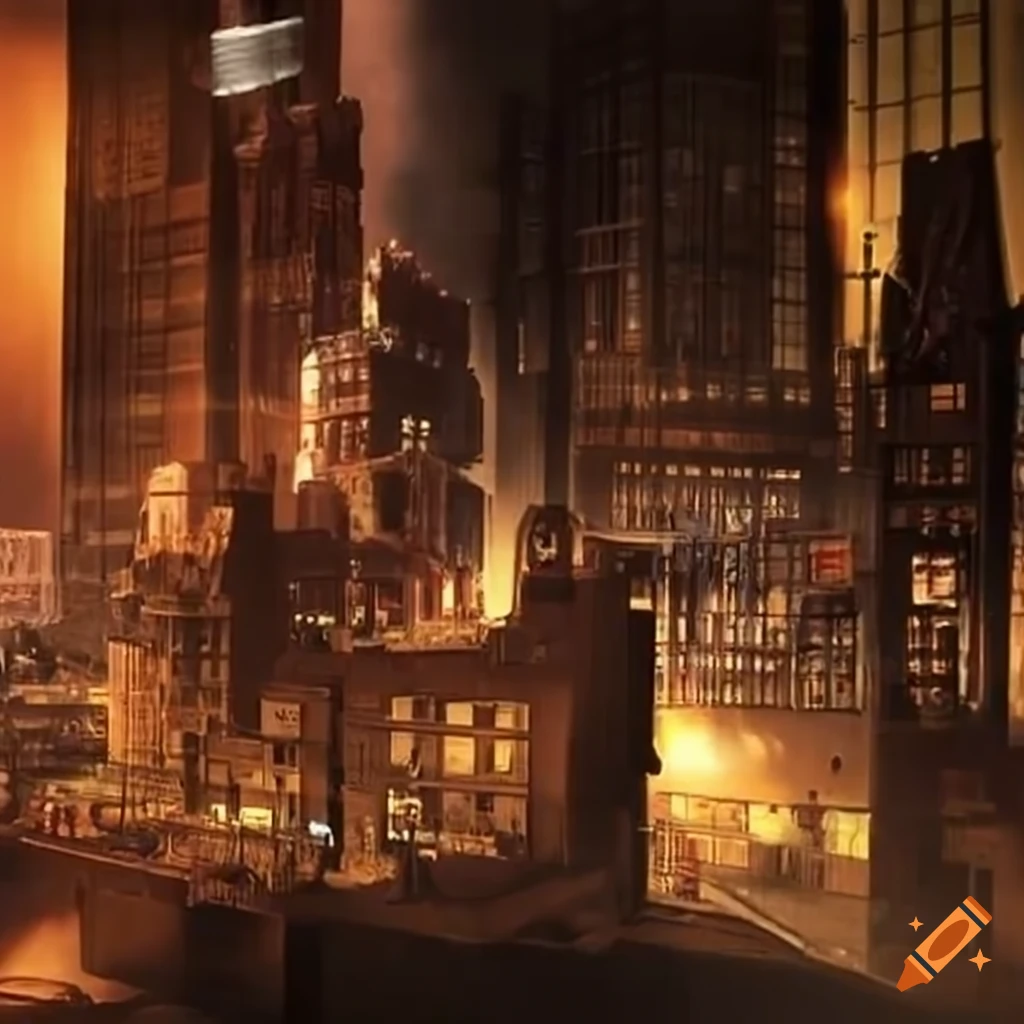 Concept art of a dystopian city with a rube goldberg machine on Craiyon