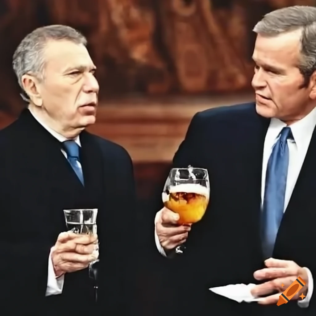 Vladimir zhirinovsky and george bush jr having a drink on Craiyon