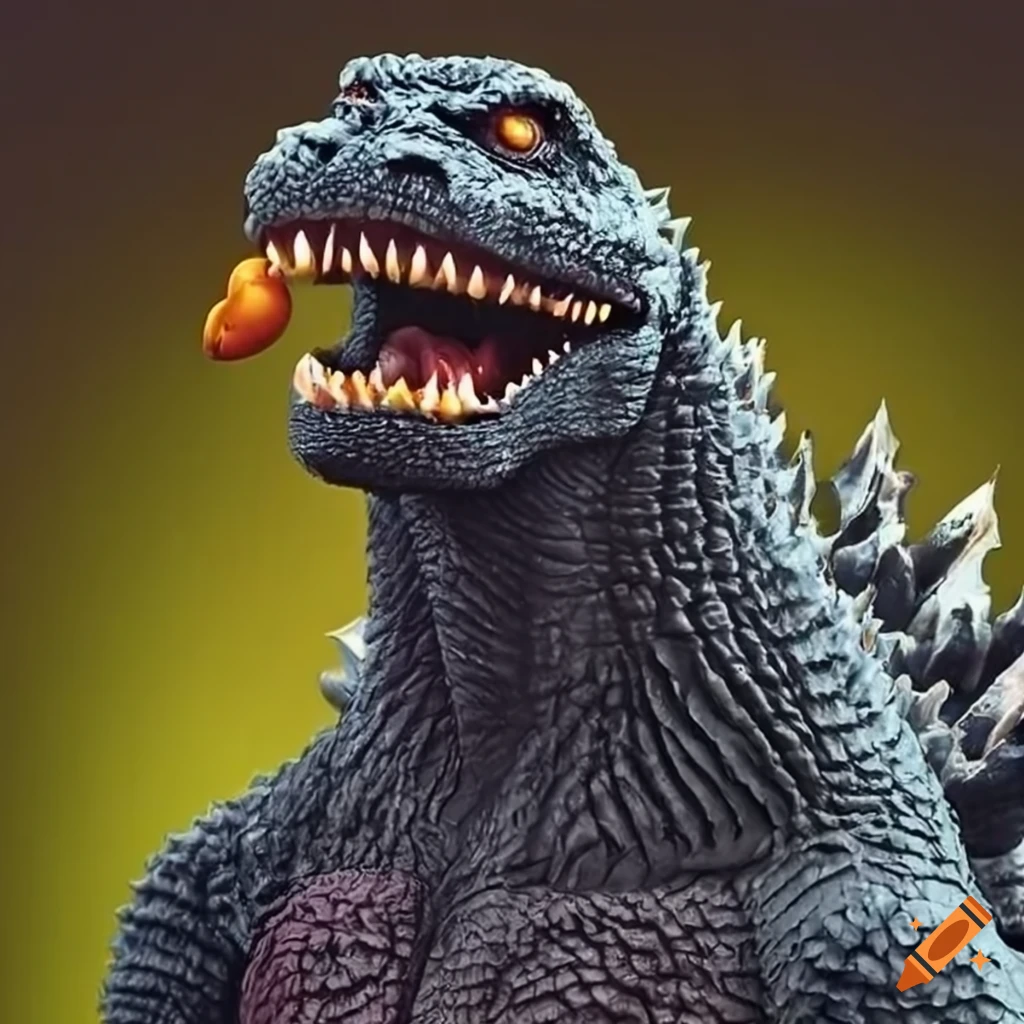 Godzilla eating a mango