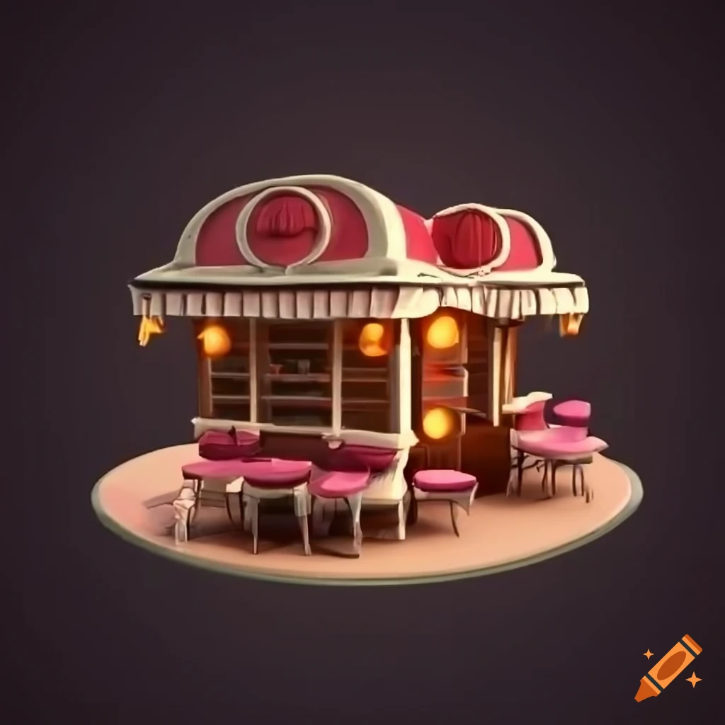 Stylized 3d rendering of a french cafe