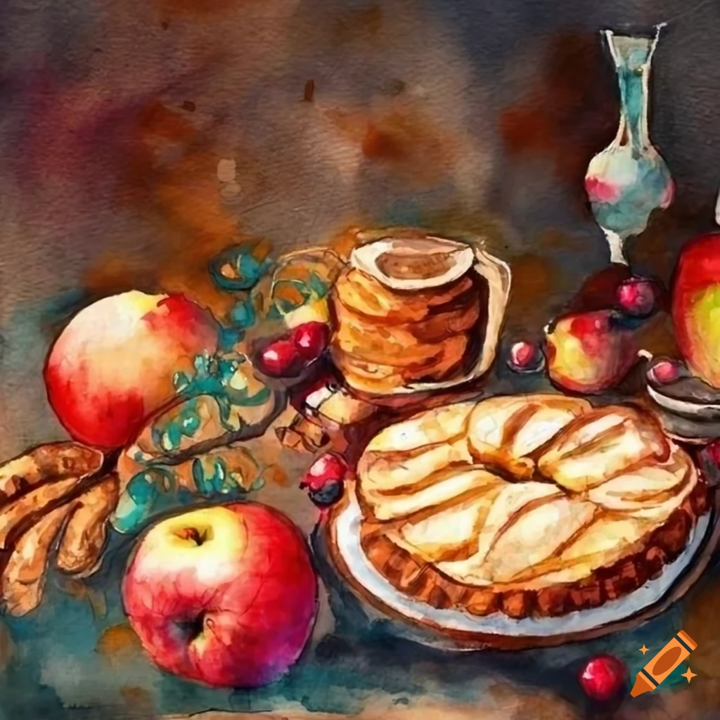 Watercolor painting of a festive thanksgiving table