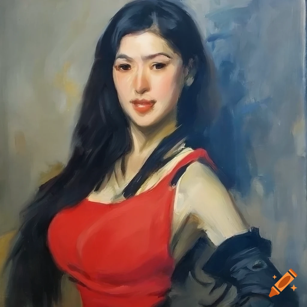Oil painting of tifa lockhart on Craiyon