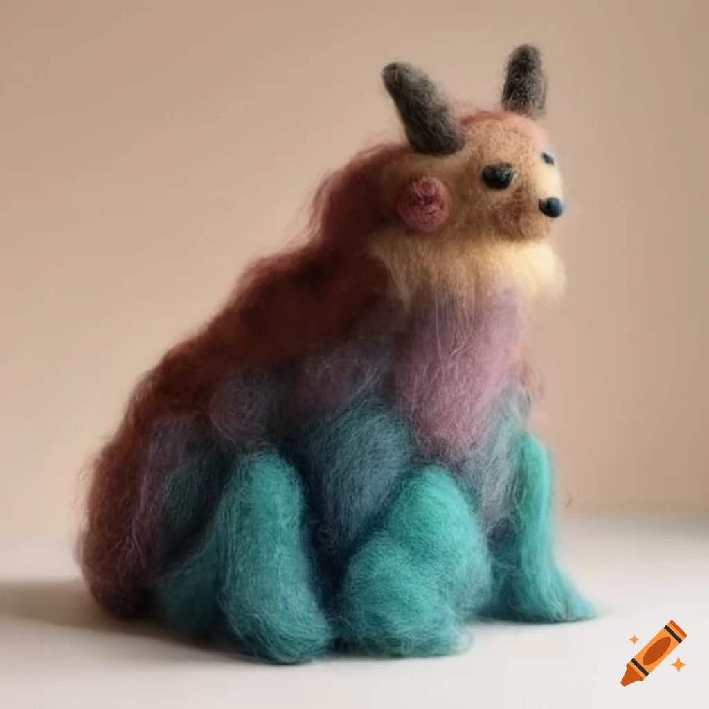 Detailed felted wool creatures with clothing on Craiyon