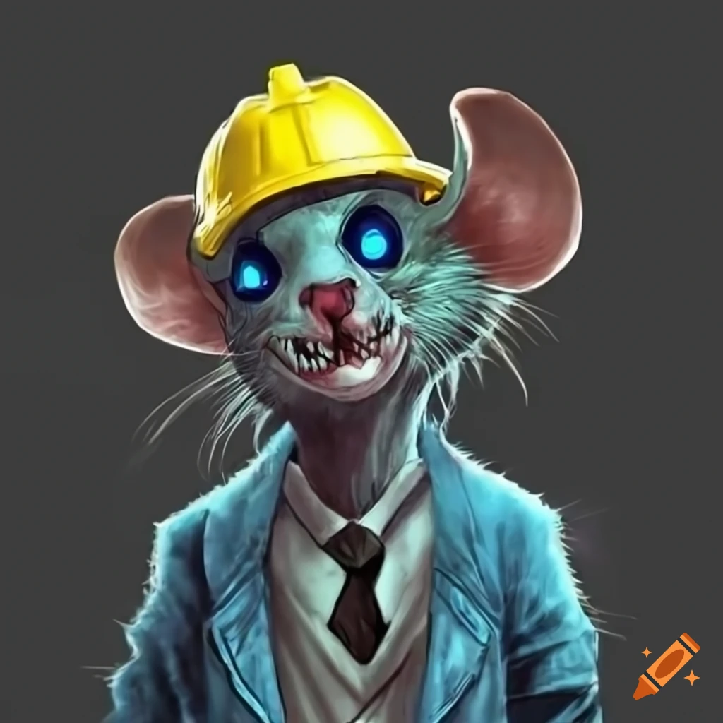 Cartoon illustration of an undead rat with glowing eyes on Craiyon