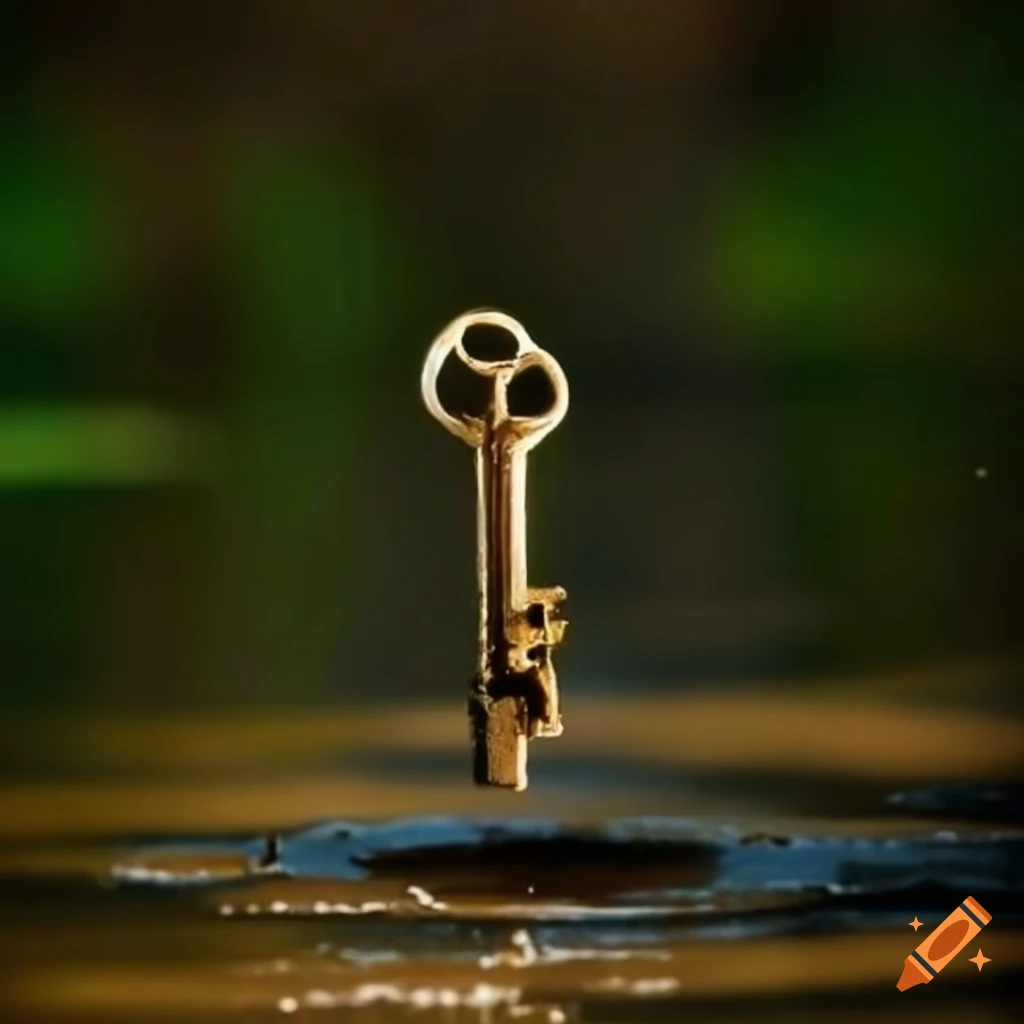 Photo of a key in a water puddle