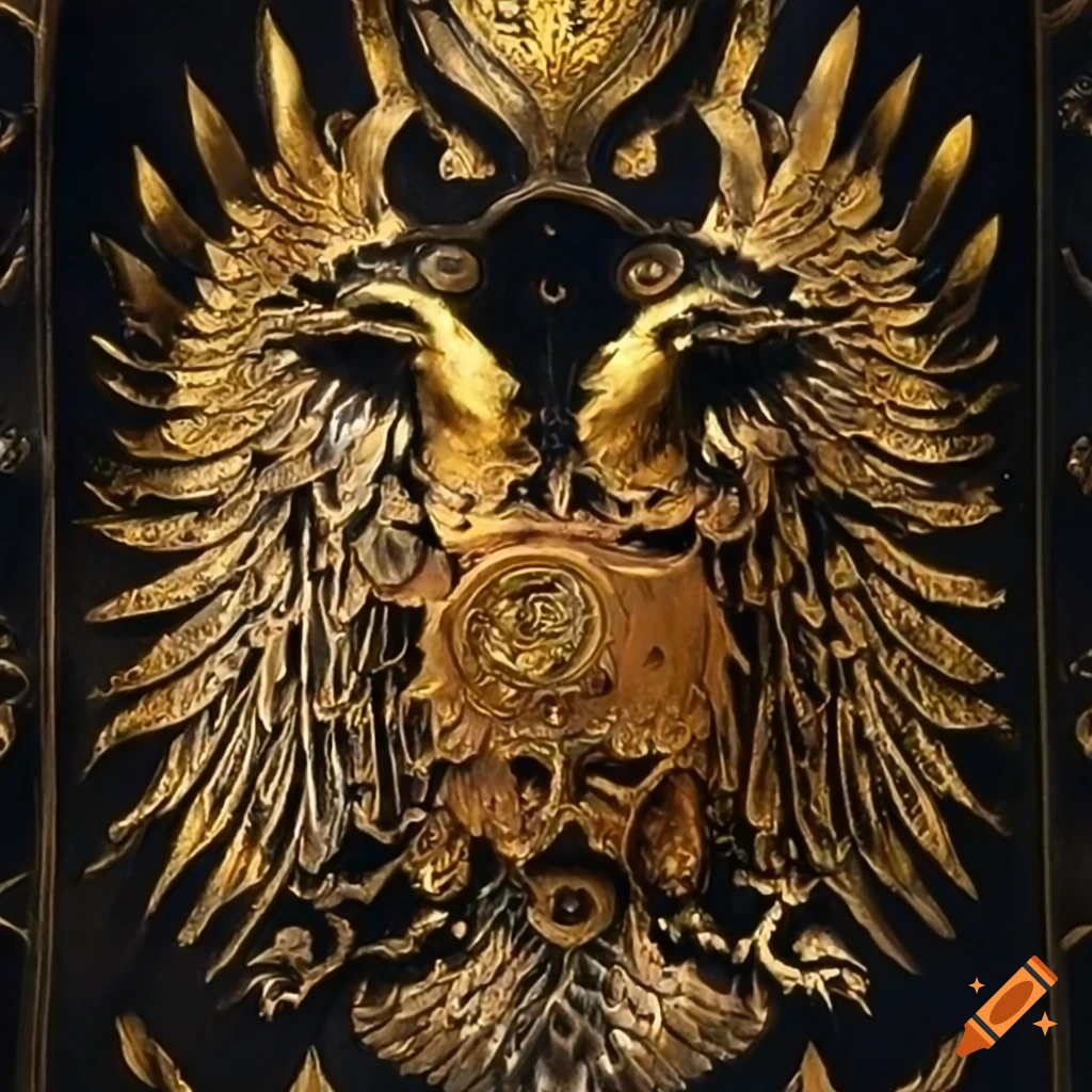 Golden raven with a crest shield