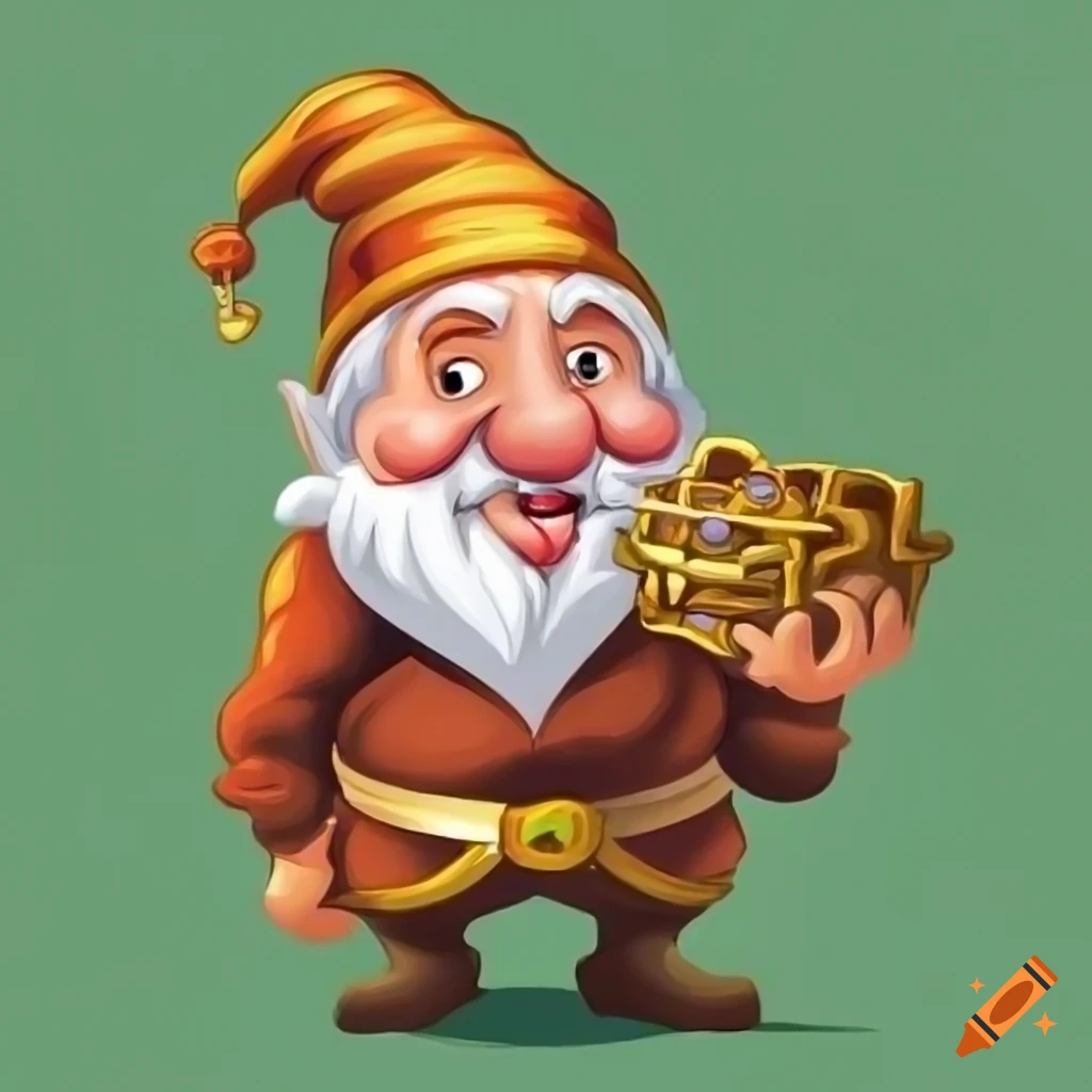 Cartoon dwarf holding a treasure