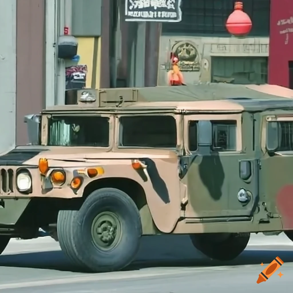 Military humvee driving in koreatown, la on Craiyon