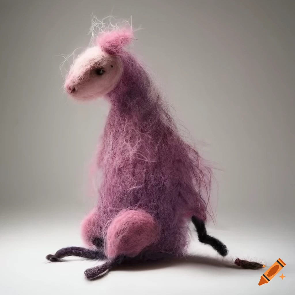 Detailed felted wool creatures with clothing on Craiyon