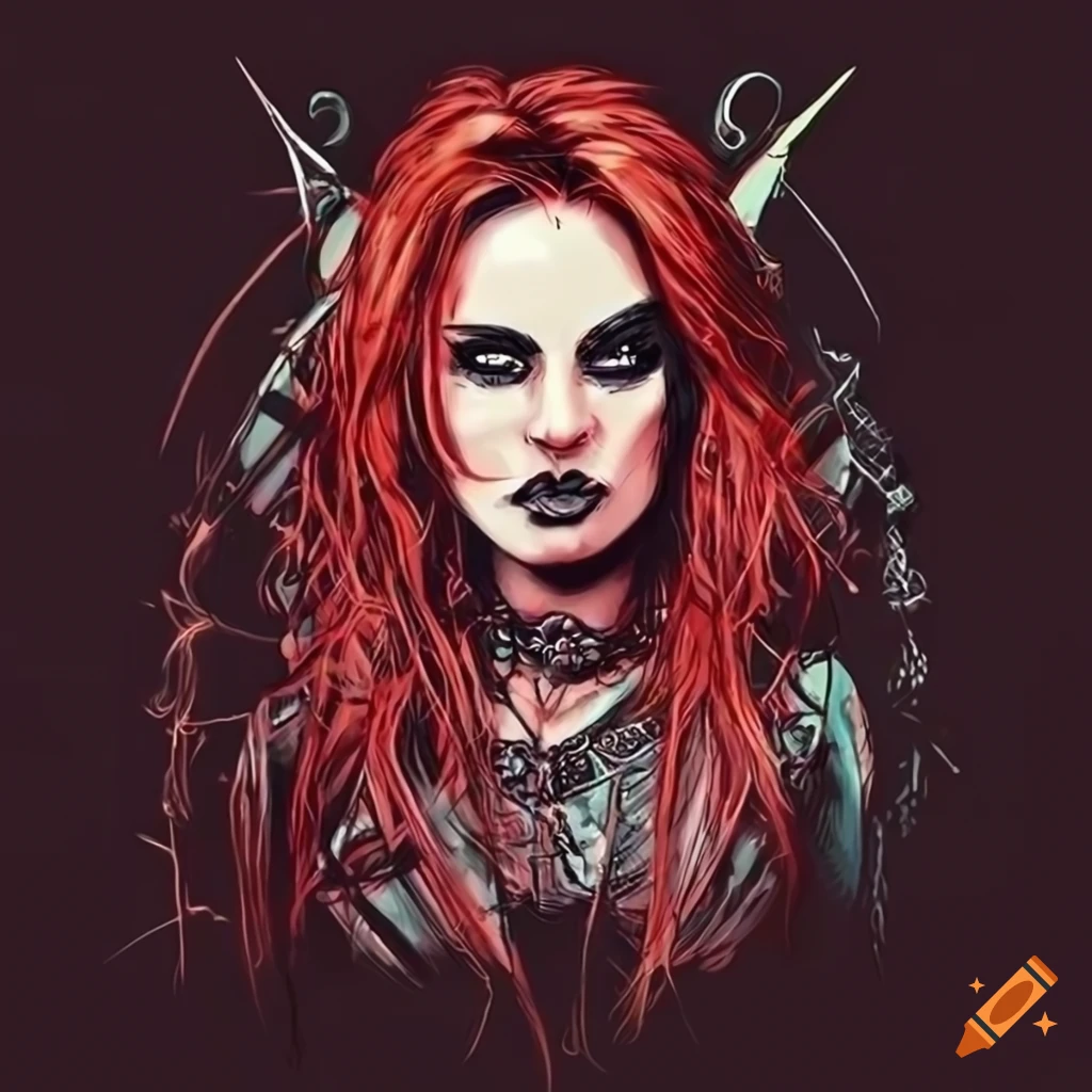 Sketch of a metal rock woman on Craiyon