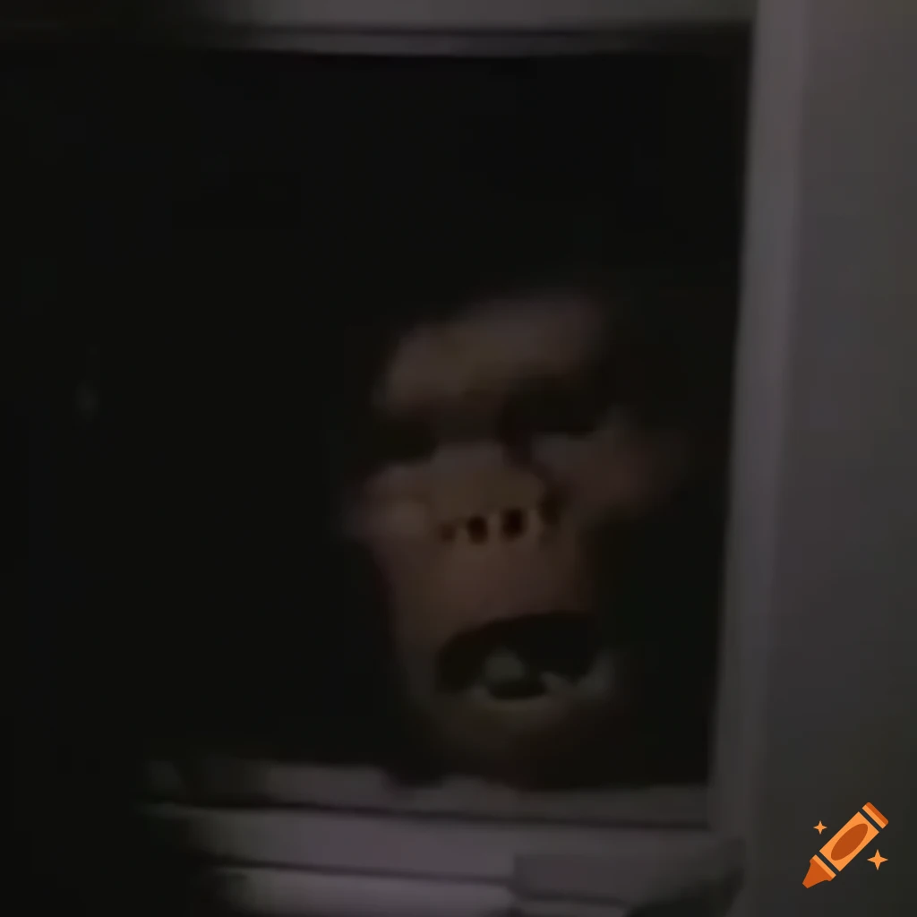 Creepy VHS footage of Bigfoot behind a refrigerator on Craiyon