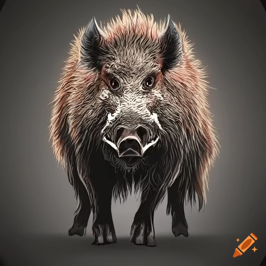 Realistic vector drawing of a wild boar on Craiyon