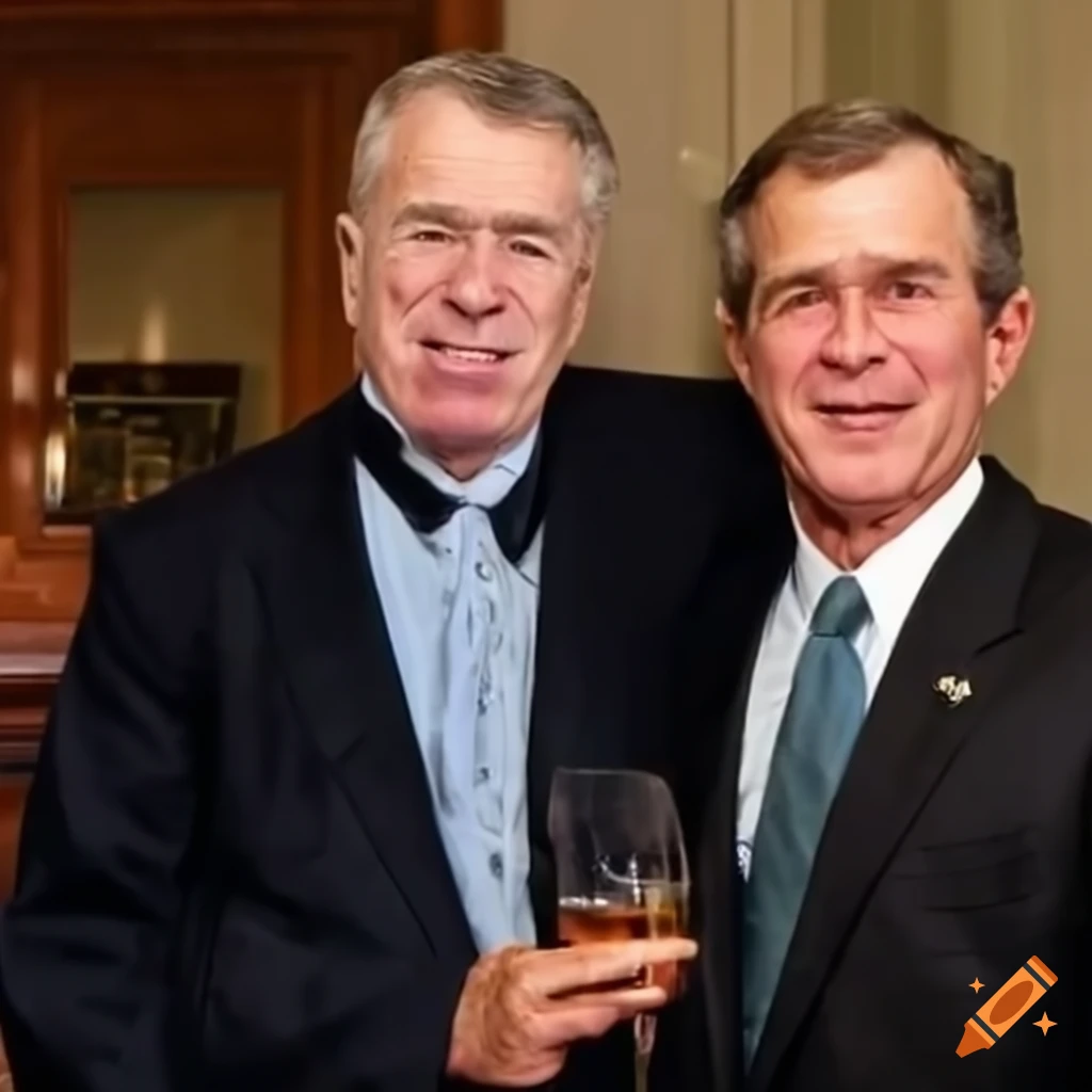 Vladimir zhirinovsky and george bush jr sharing a toast on Craiyon