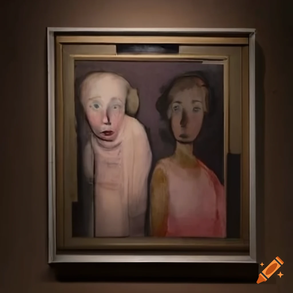 Portrait painting of two young adult ladies with timid expressions on ...