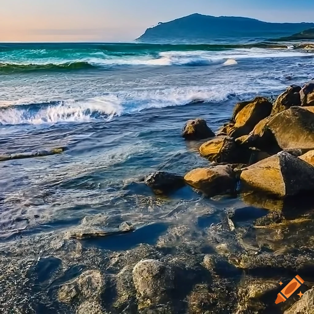 Crystal clear water beach with stunning rock formations