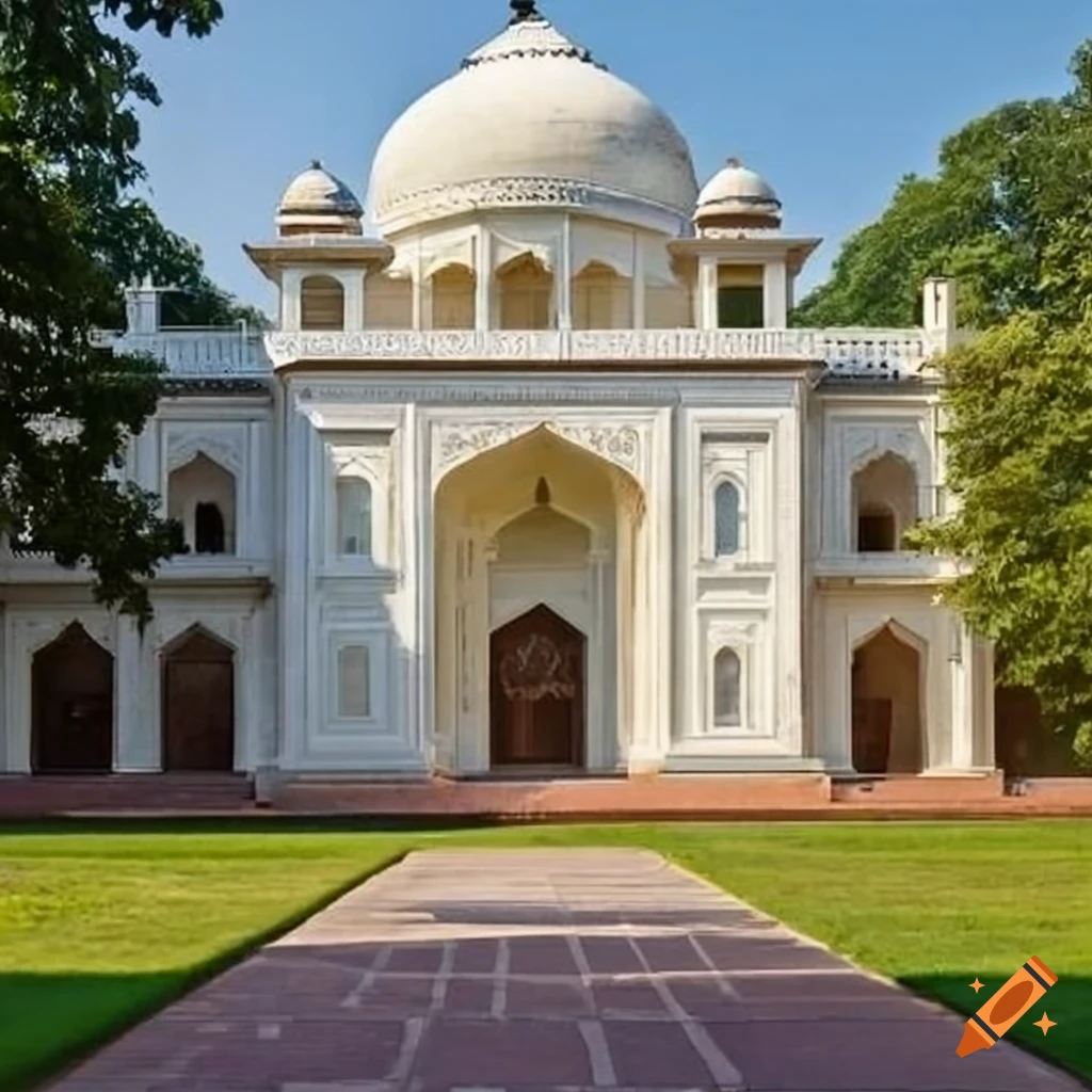 Frontal elevation of a Mughal architectural style building on Craiyon