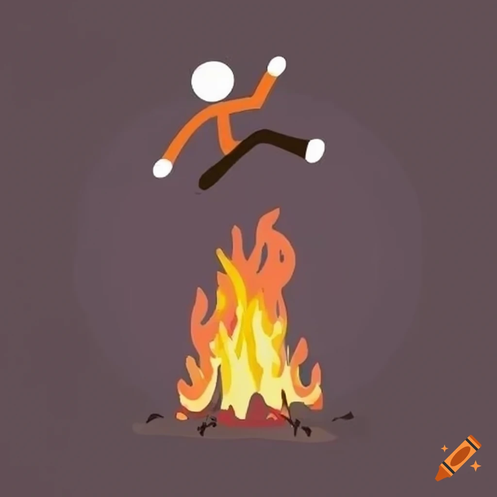 Burning forest with a stylized stickman on fire on Craiyon