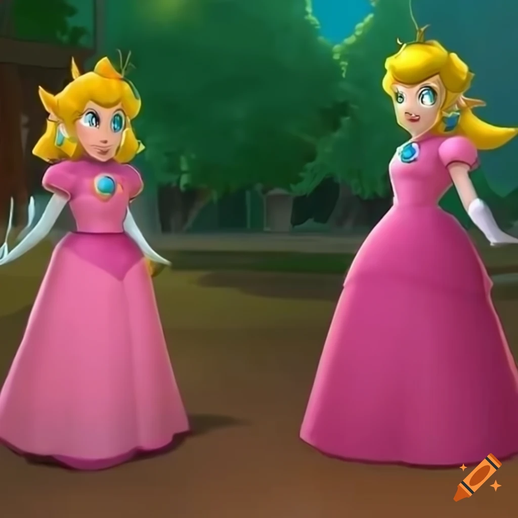 Fan art of link and princess peach swapping outfits