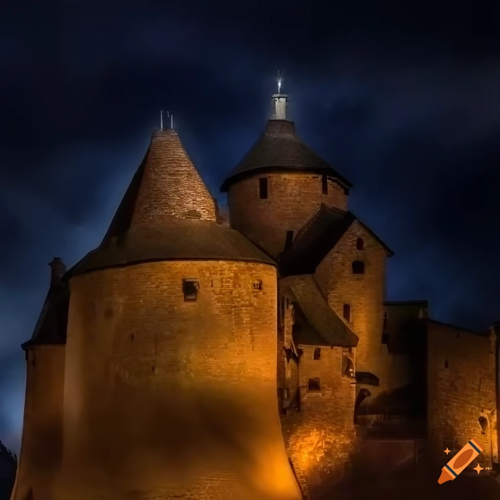 Night photo of castell coch during a storm