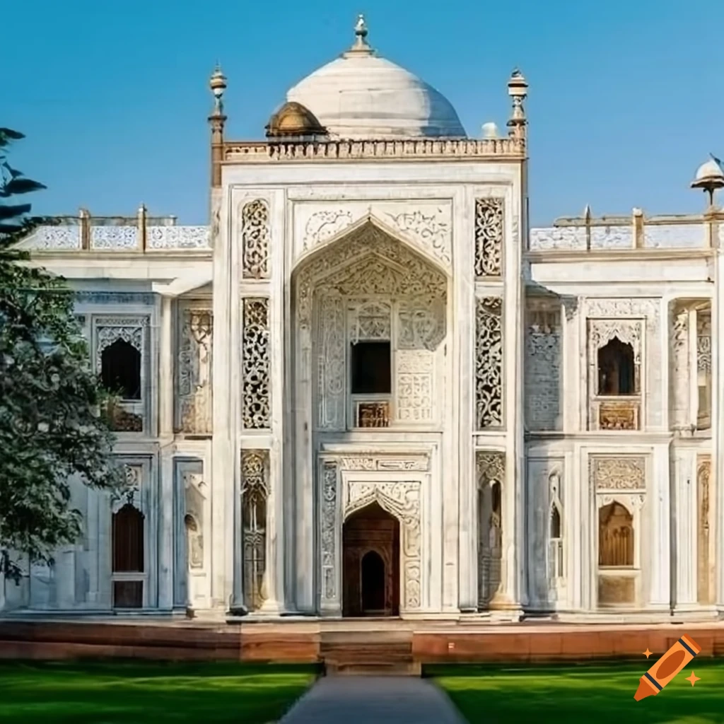 White marble architectural style building frontal elevation on Craiyon
