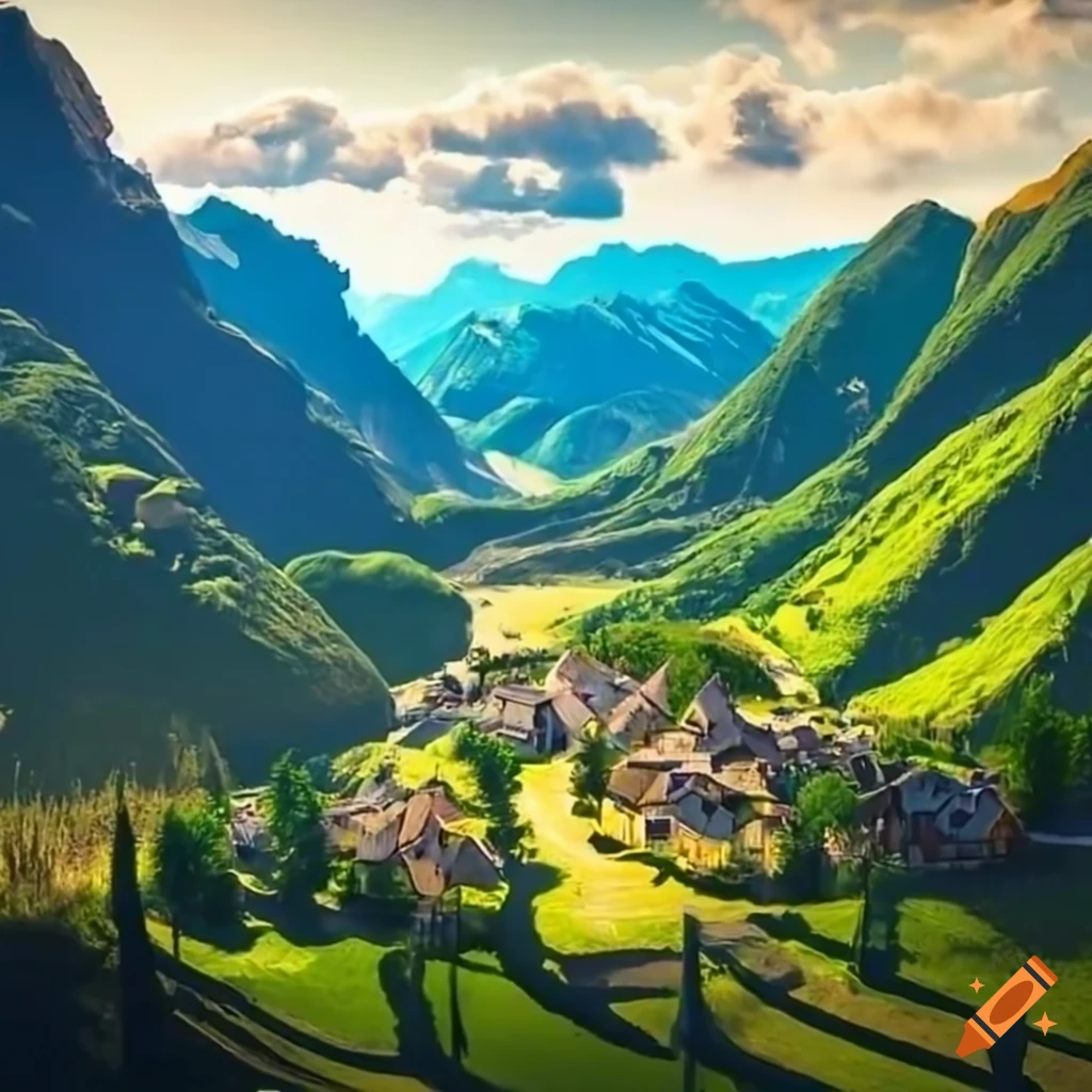 Mountain village scenery on Craiyon